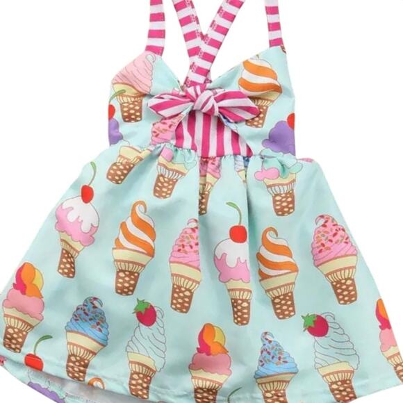 Boutique | Dresses | Toddler Ice Cream Print Dress 2y Pink Striped Bow ...